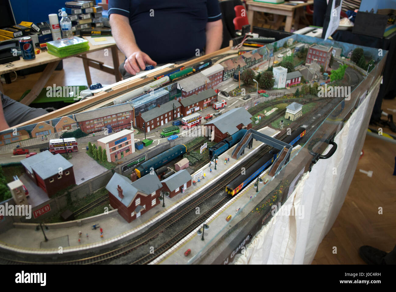 Model train layout at Grantham rail show exhibition Stock Photo - Alamy