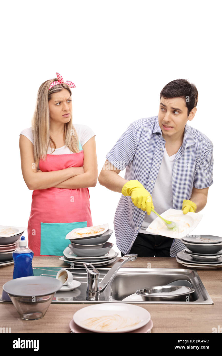 Unhappy Woman Washing Dishes