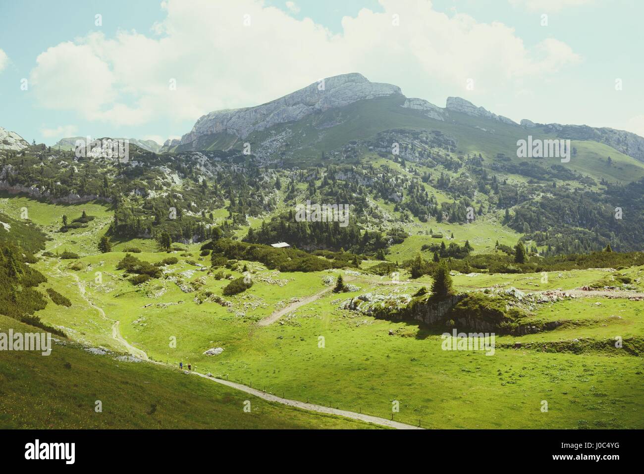 hiking in Rofan mountain area in Tyrol (Austria). retro retouch of ...