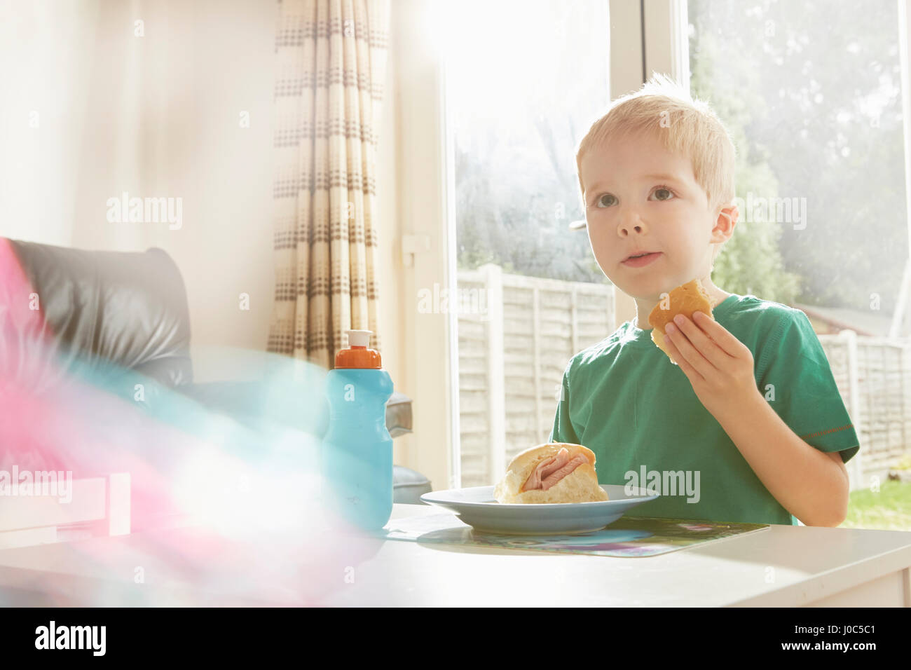 Boy eating sandwich lunch hi-res stock photography and images - Alamy