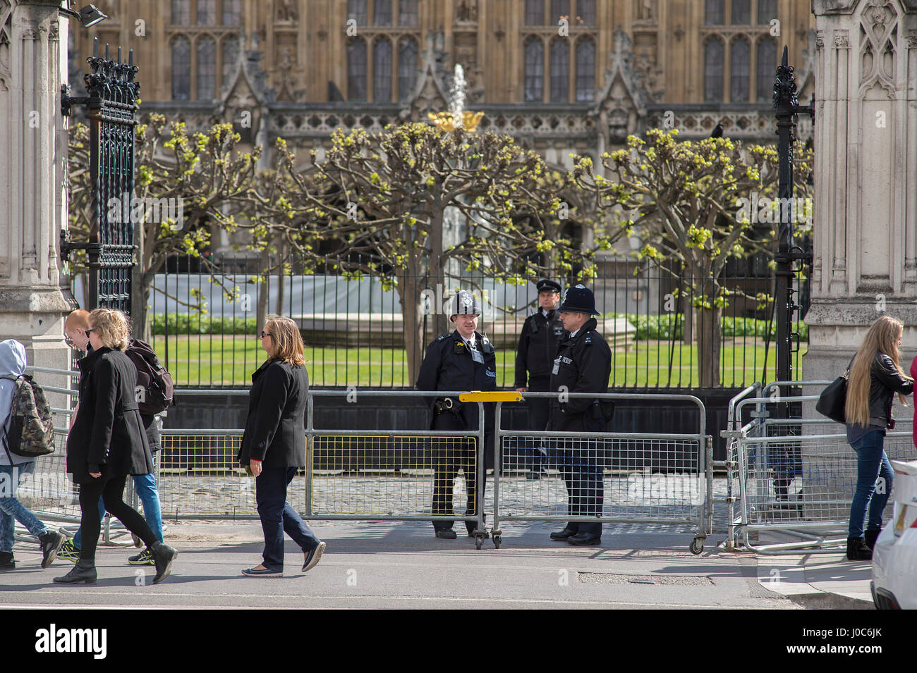 Police officers guard entrance to the Palace of Westminster at ...