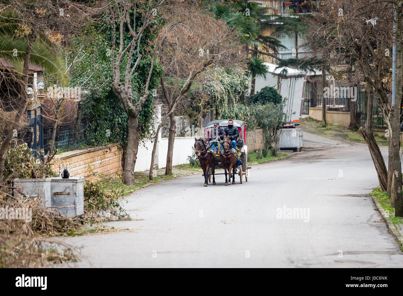 Buyukada, Turkey - January 22, 2017: Man rides a horse carriage in ...
