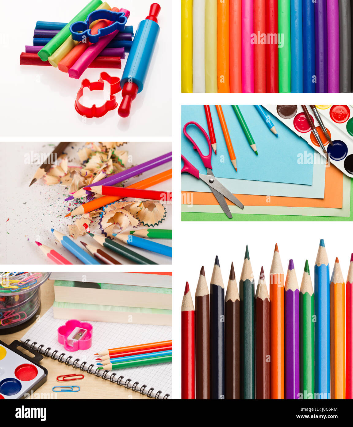 Set of color pencils and shool supplies Stock Photo - Alamy