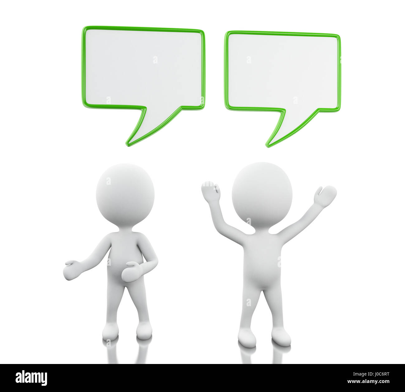 3d illustration. White people with empty speech bubbles. Debate concept ...