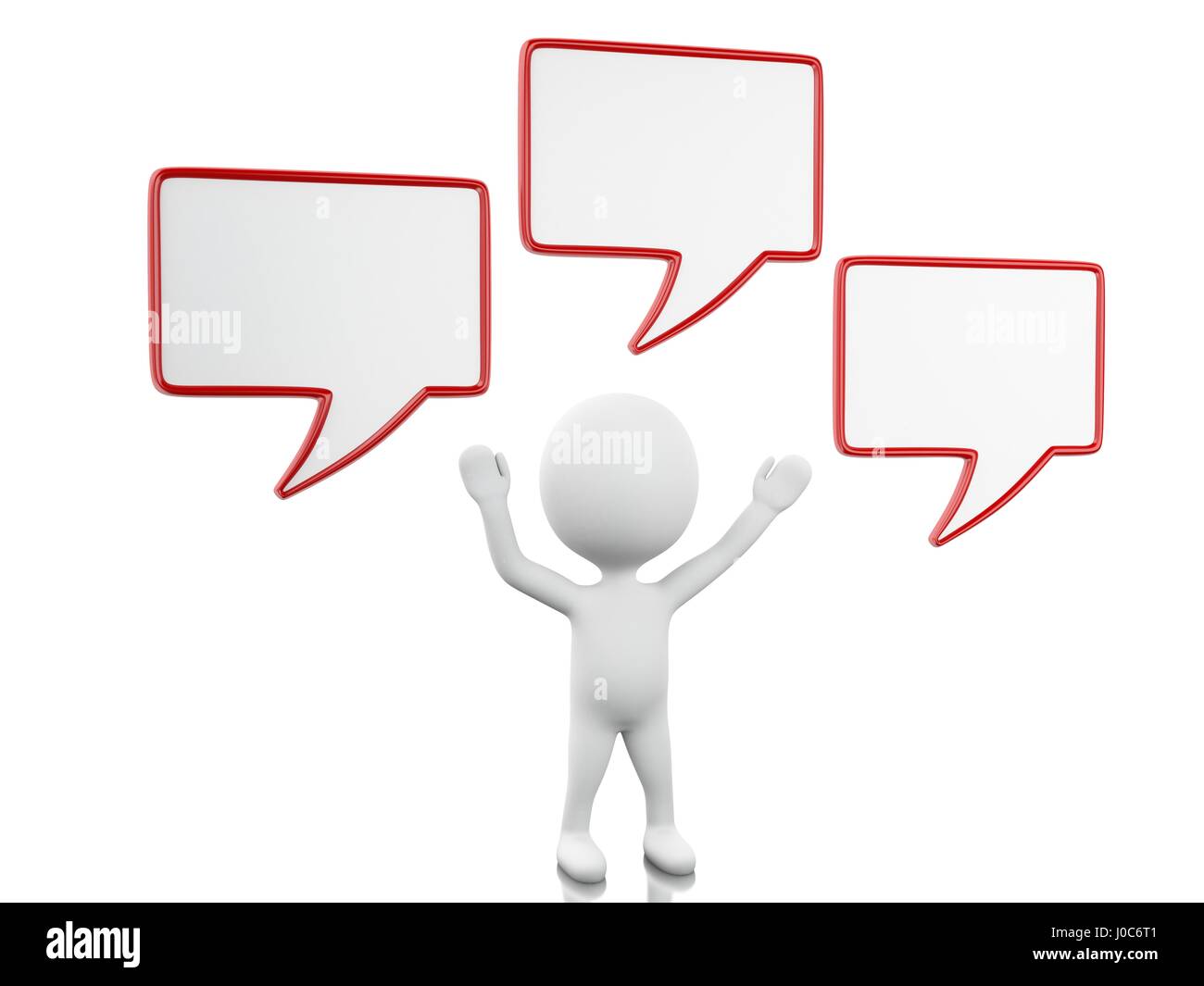3d illustration. White person with empty speech bubbles. Debate concept ...