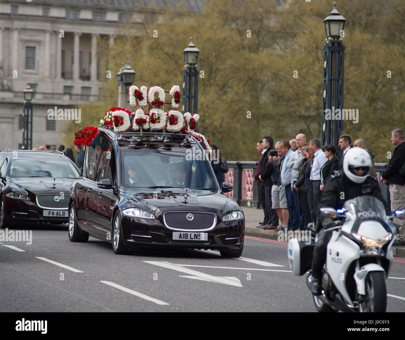 Lambeth Bridge, London. 10th April 2017. Full force funeral of PC Keith ...