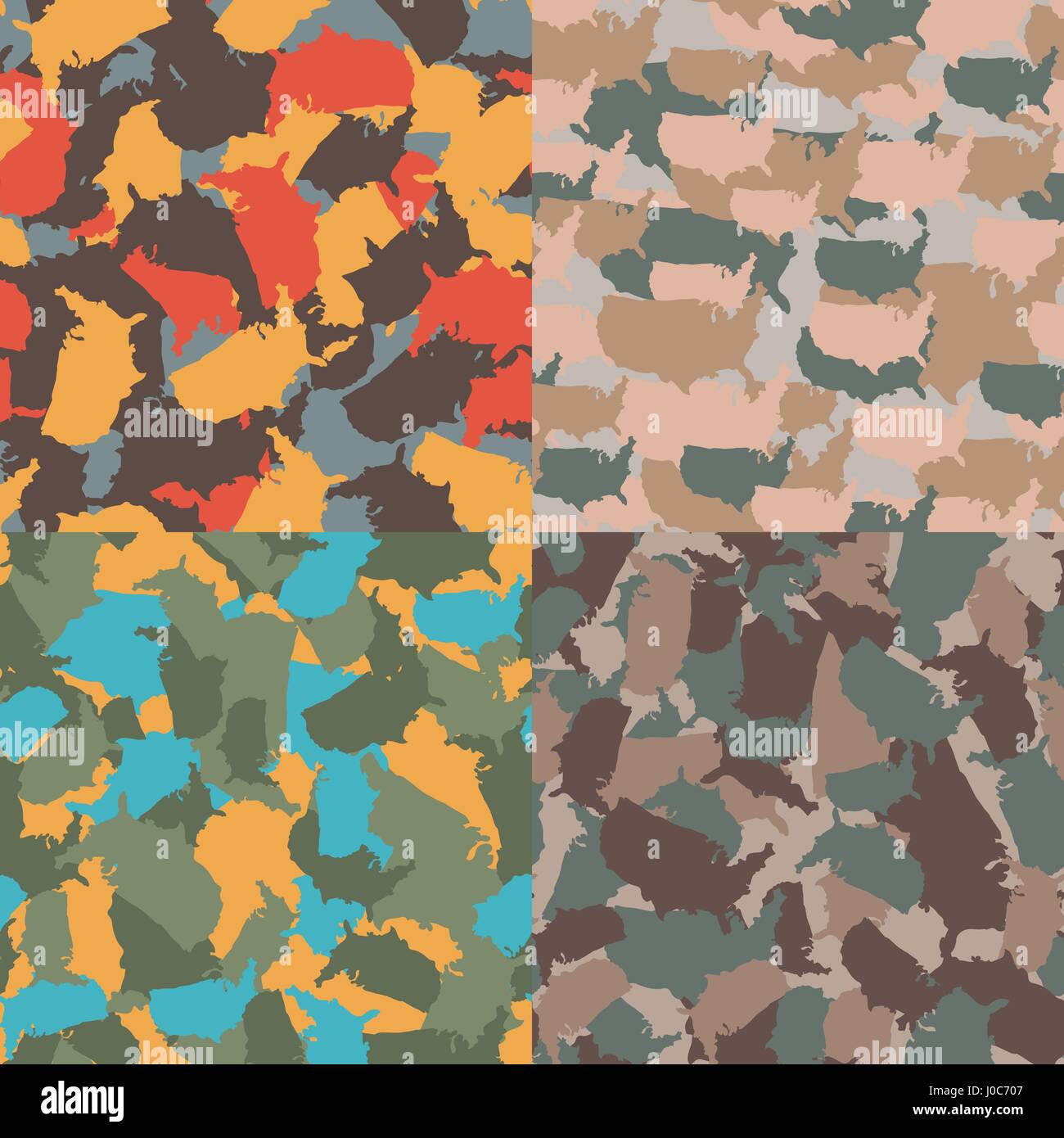 Colorful America urban camouflage. Set of USA shape camo seamless ...