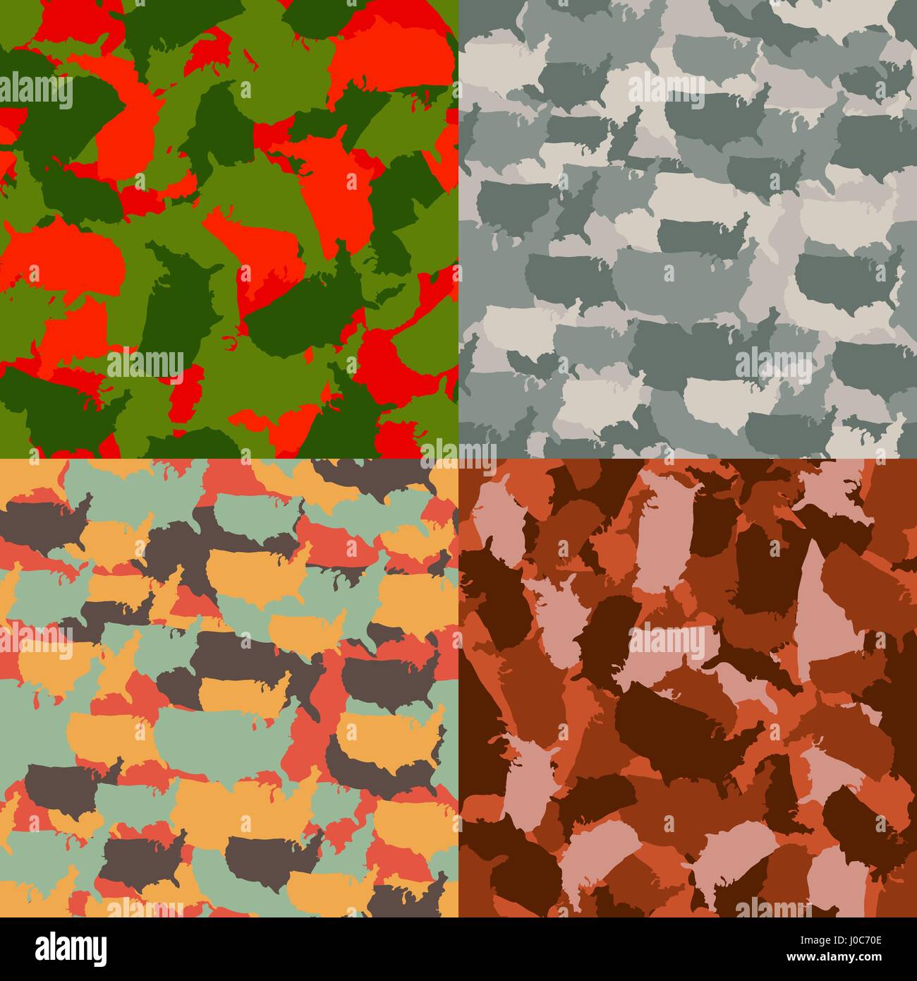 Set of USA shape camo seamless pattern. Colorful America urban ...