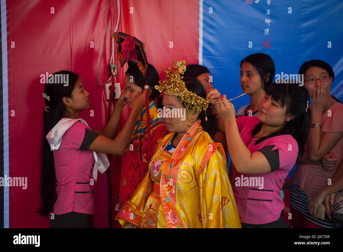 28.01.2017, Yangon, Republic of the Union of Myanmar, Asia - Two women ...
