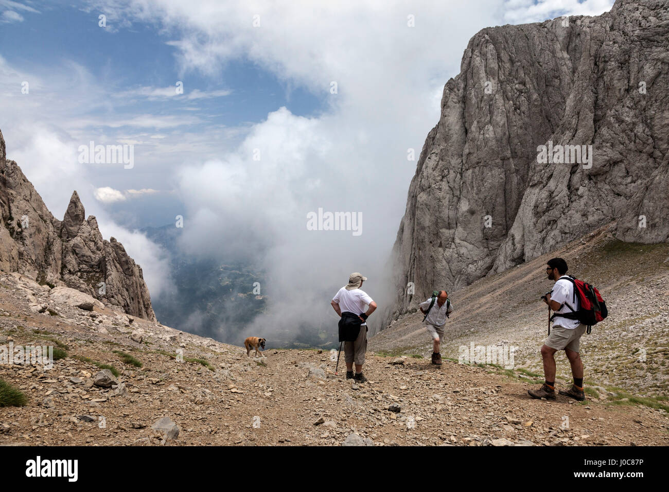 Hikers in the Central Gully Between the Twin Peaks of Pedraforca, Cadi ...