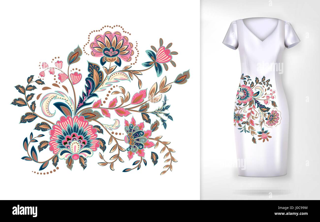 Embroidery colorful trend floral pattern. Vector traditional ornamental ...