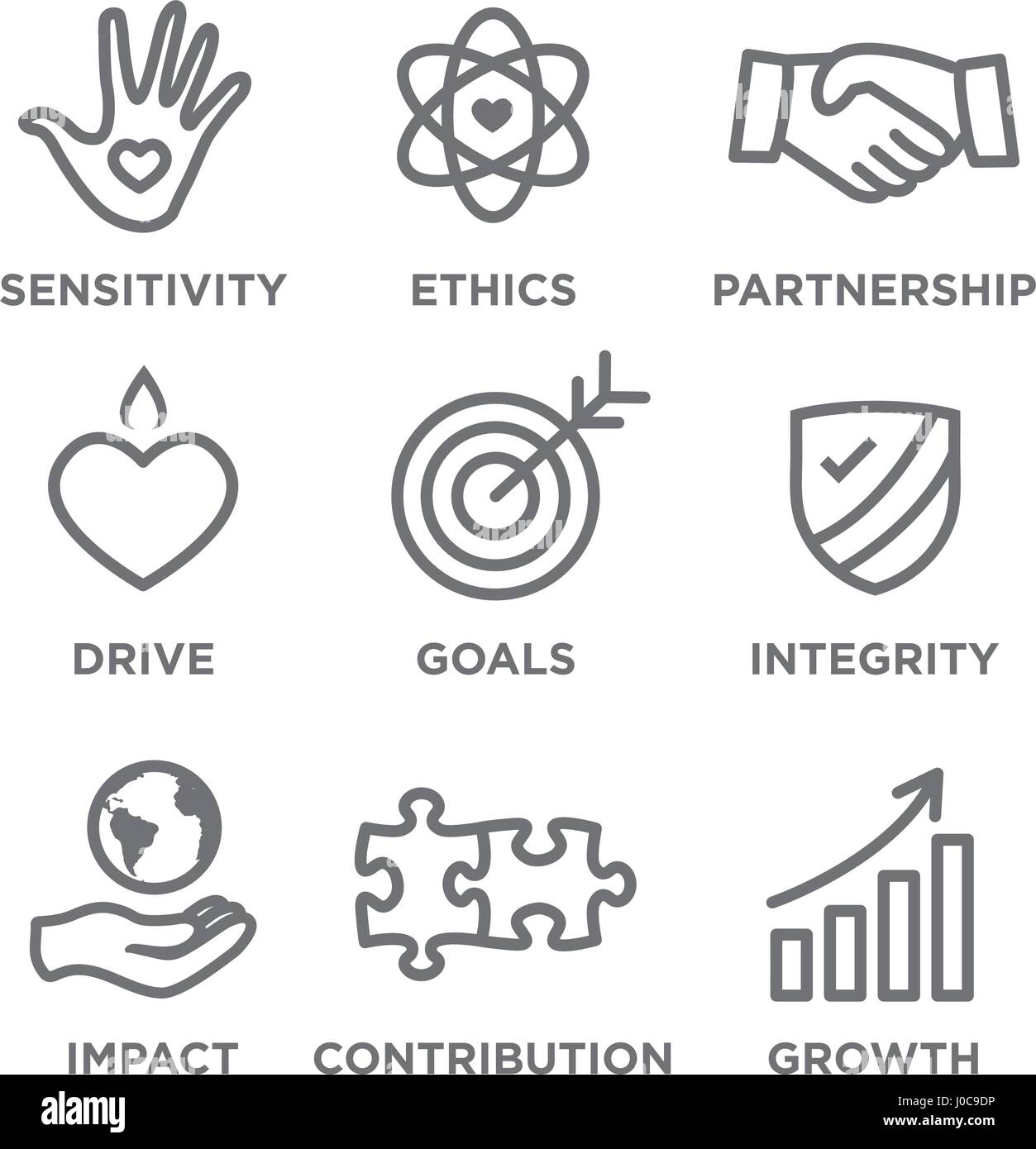 Social Responsibility Outline Icon Set - drive, growth, integrity ...