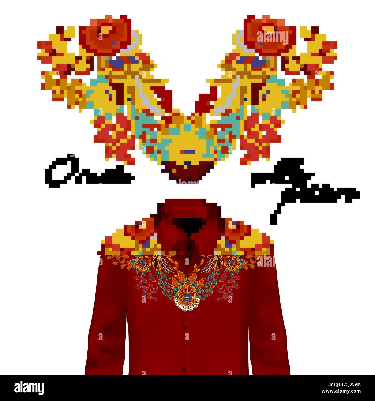 Vector embroidery ethnic flowers neck pattern. Orange flower design ...