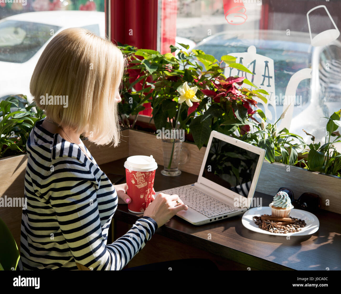 girl working with laptop Stock Photo - Alamy