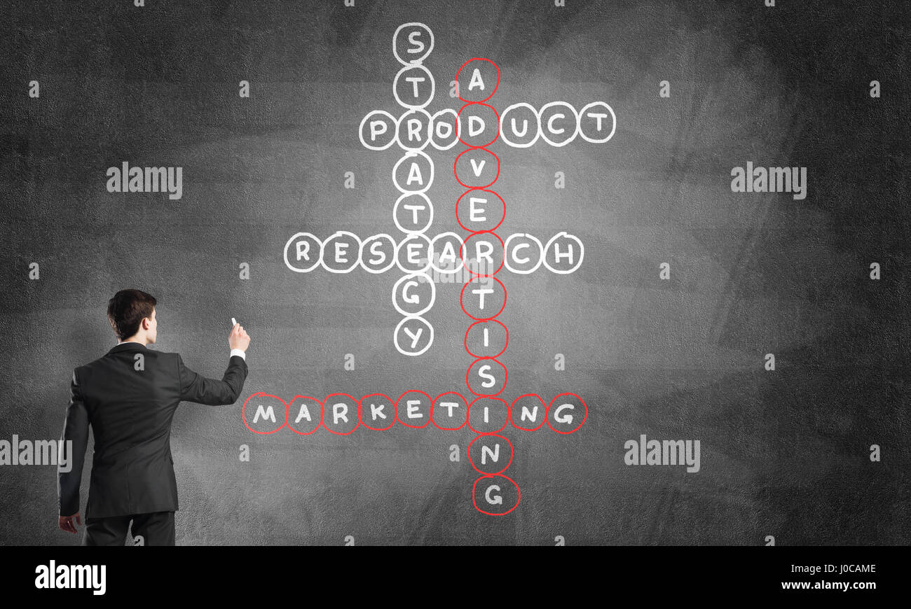 Seminar trainer draw on chalkboard Stock Photo - Alamy