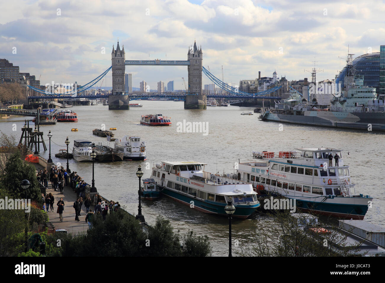 Tower Bridge and the River Thames in spring, in London, UK Stock Photo ...