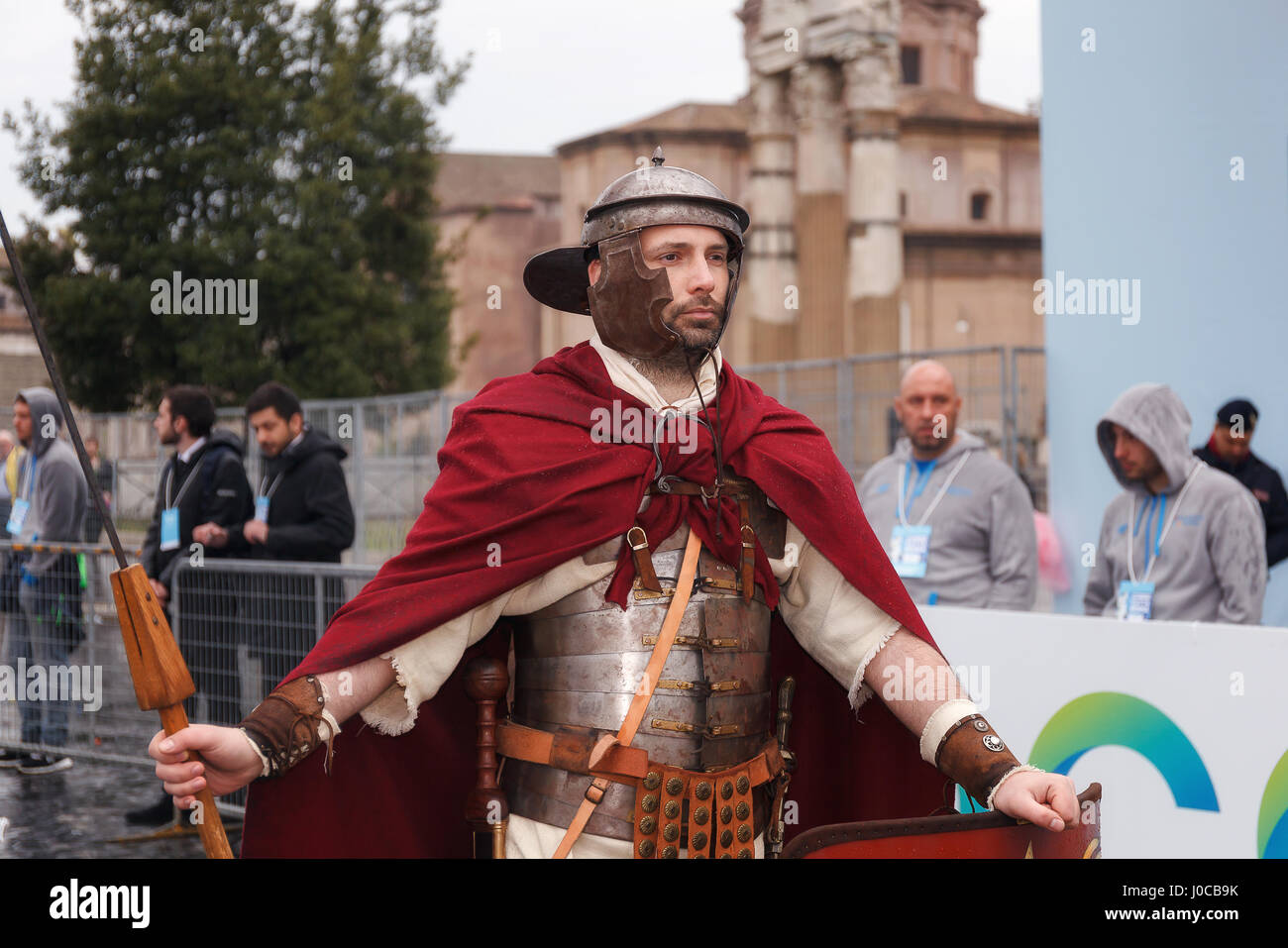 Rome, Italy - April 2nd, 2017: Gladiator with typical clothing, helmet ...