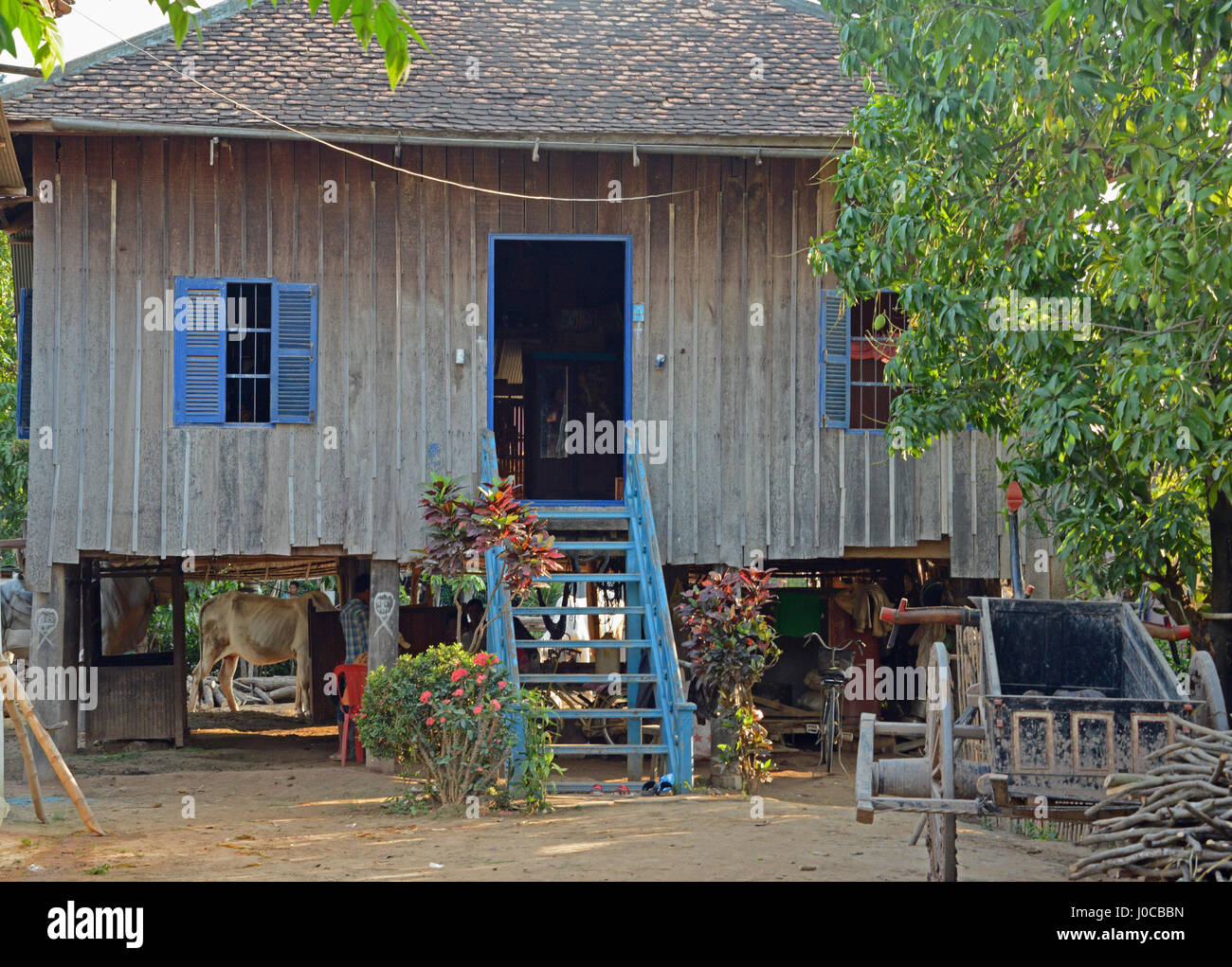 Village and temple complex at Angkor Ban, Mekong River, Cambodia Stock ...
