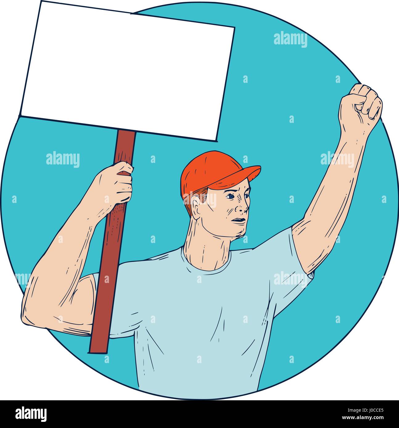Drawing sketch style illustration of a unionl worker protester activist ...