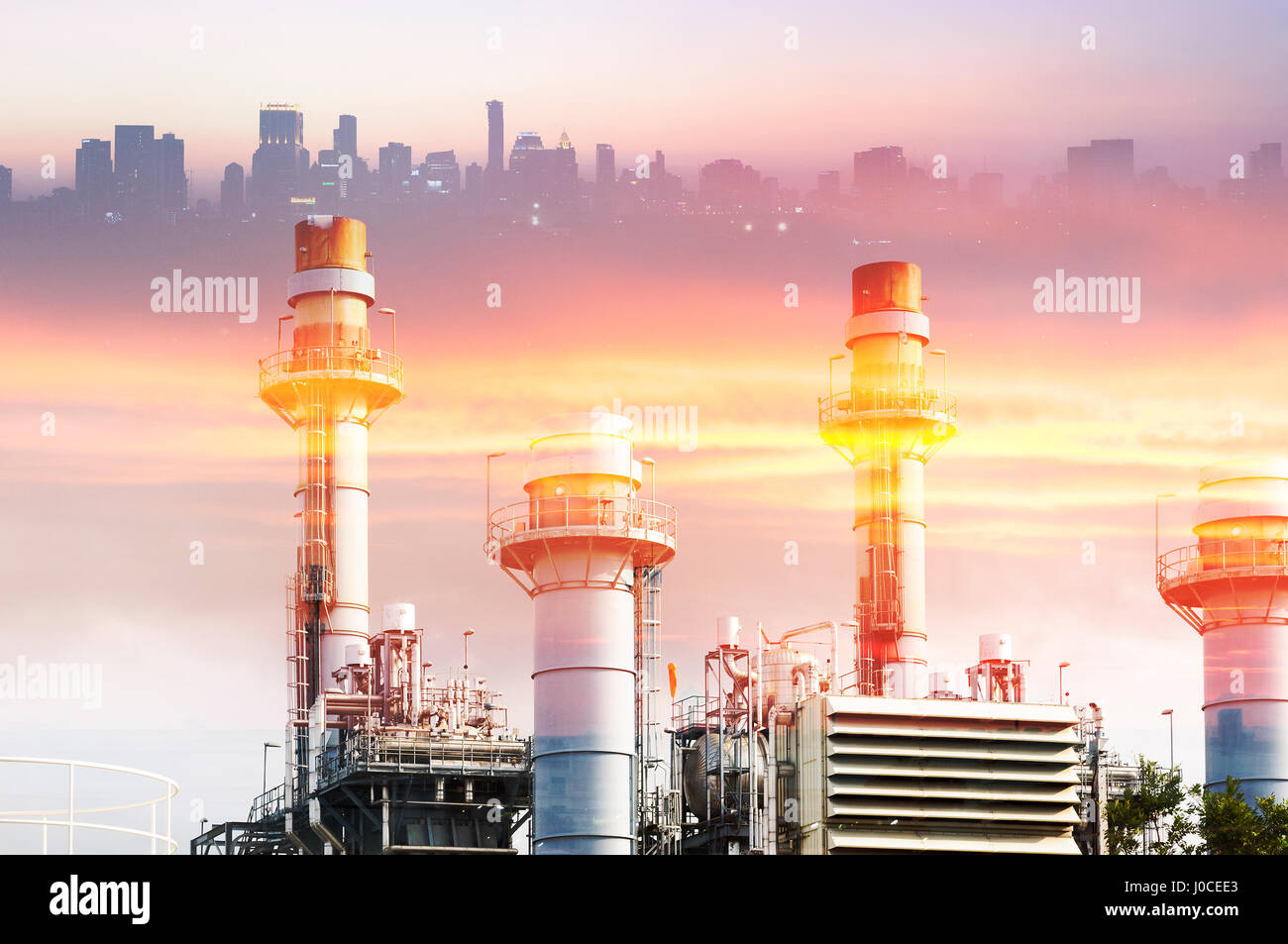 Abstract scene of the power plant factory with the lighting effect and ...