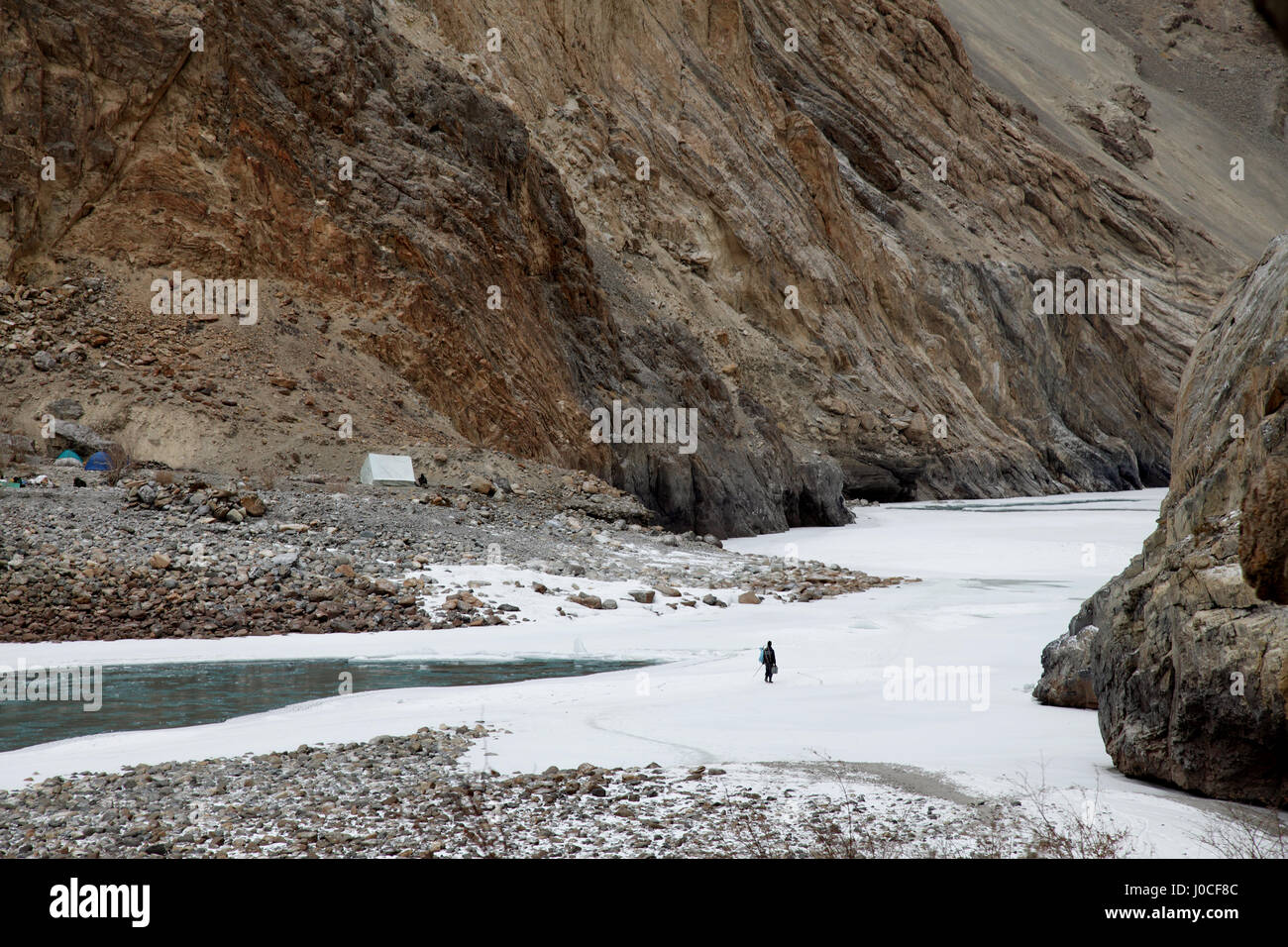 Frozen river, chadar trek, ladakh, jammu and kashmir, india, asia Stock ...