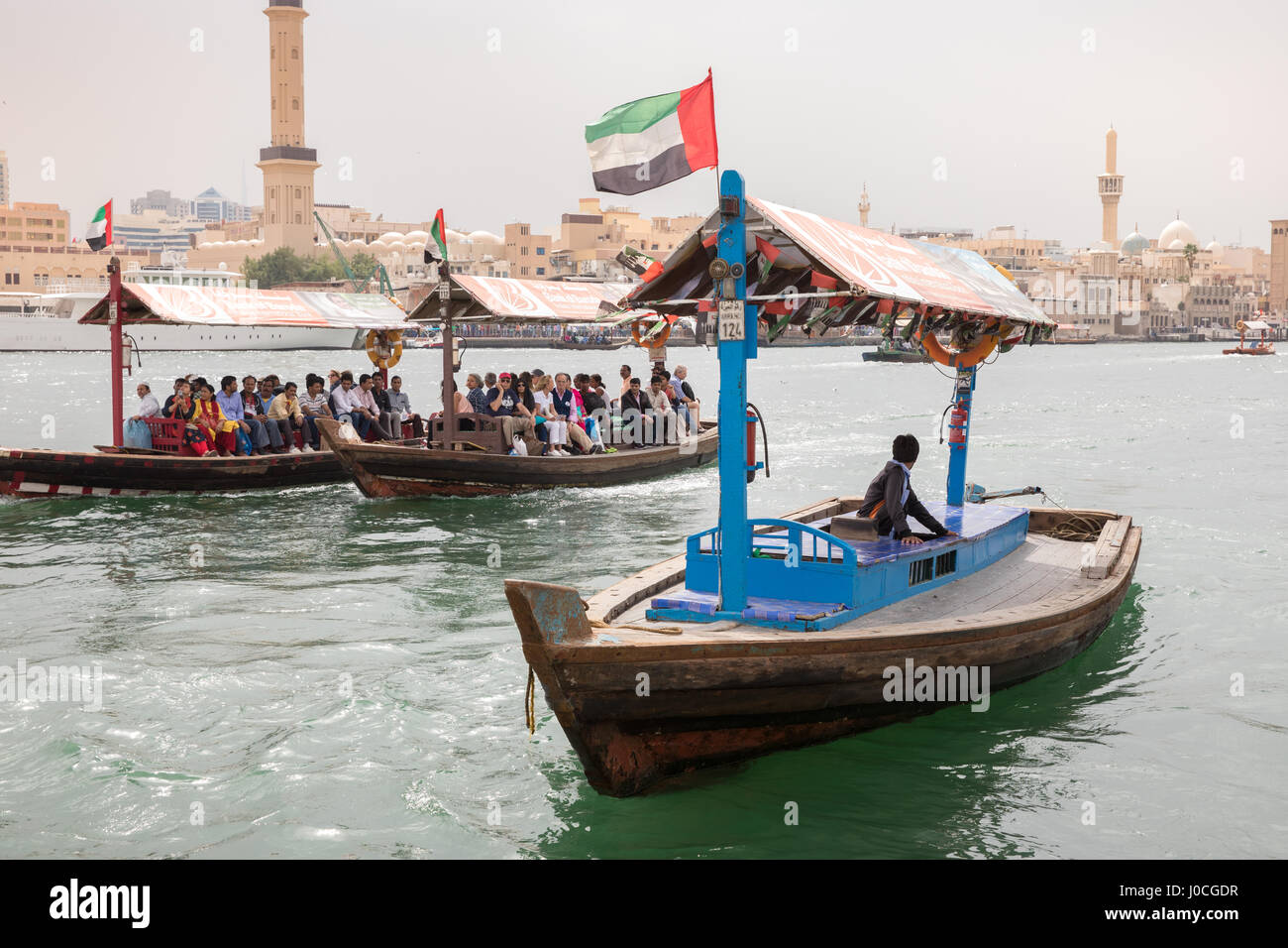 Passenger ferry boats (abras) at Dubai Creek, Deira, Dubai, UAE Stock ...