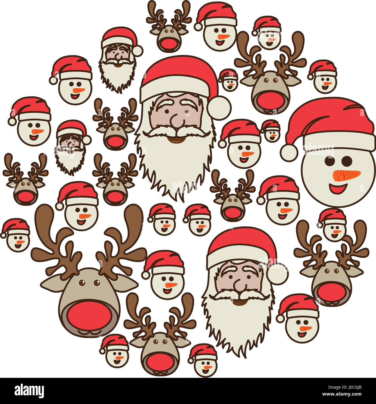 colorful round pattern of christmas faces silhouettes Stock Vector ...