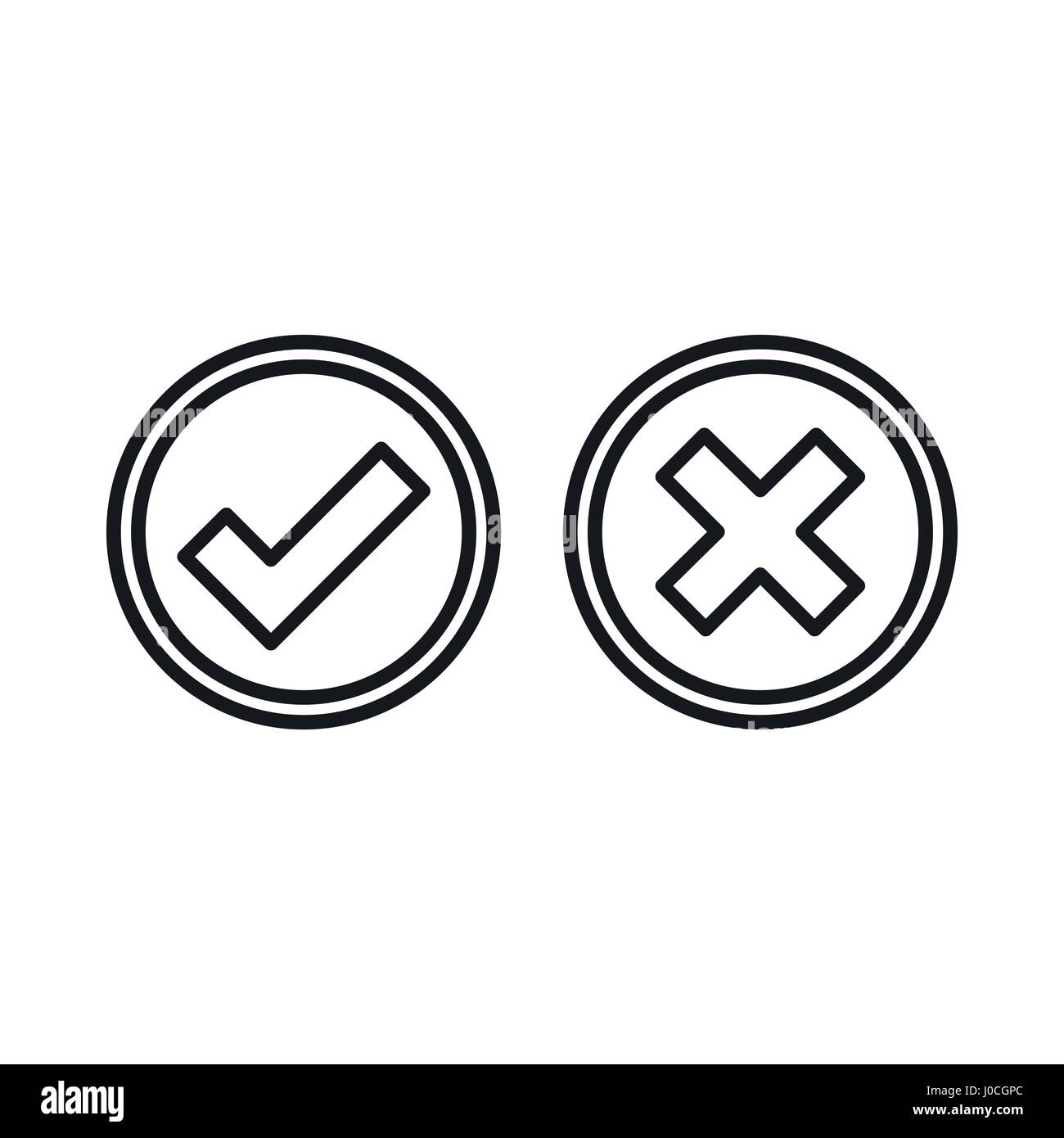 Tick and cross circle shape icon, outline style Stock Vector Image ...