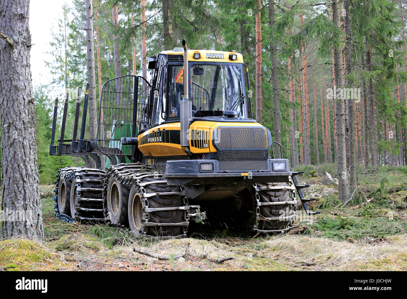 HUMPPILA, FINLAND - APRIL 9, 2017: PONSSE Elk forest forwarder in ...