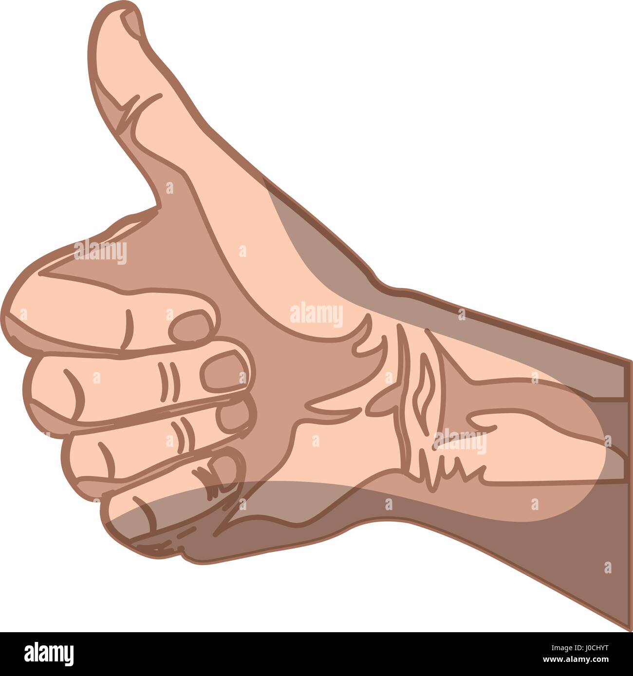 silhouette with shadows with hand of skin color and signal thumb up ...