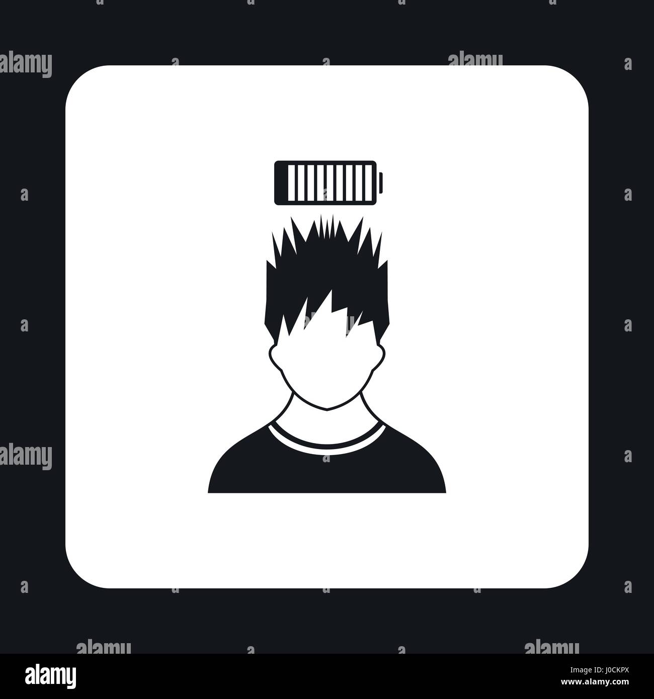 Man with low battery over head icon, simple style Stock Vector Image ...
