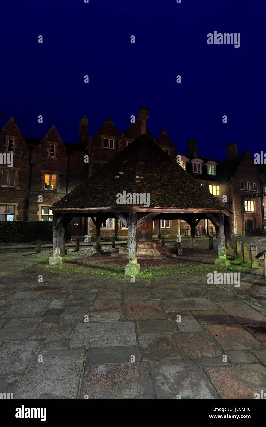 The Wooden Buttercross at night, market town of Oakham, Rutland County ...