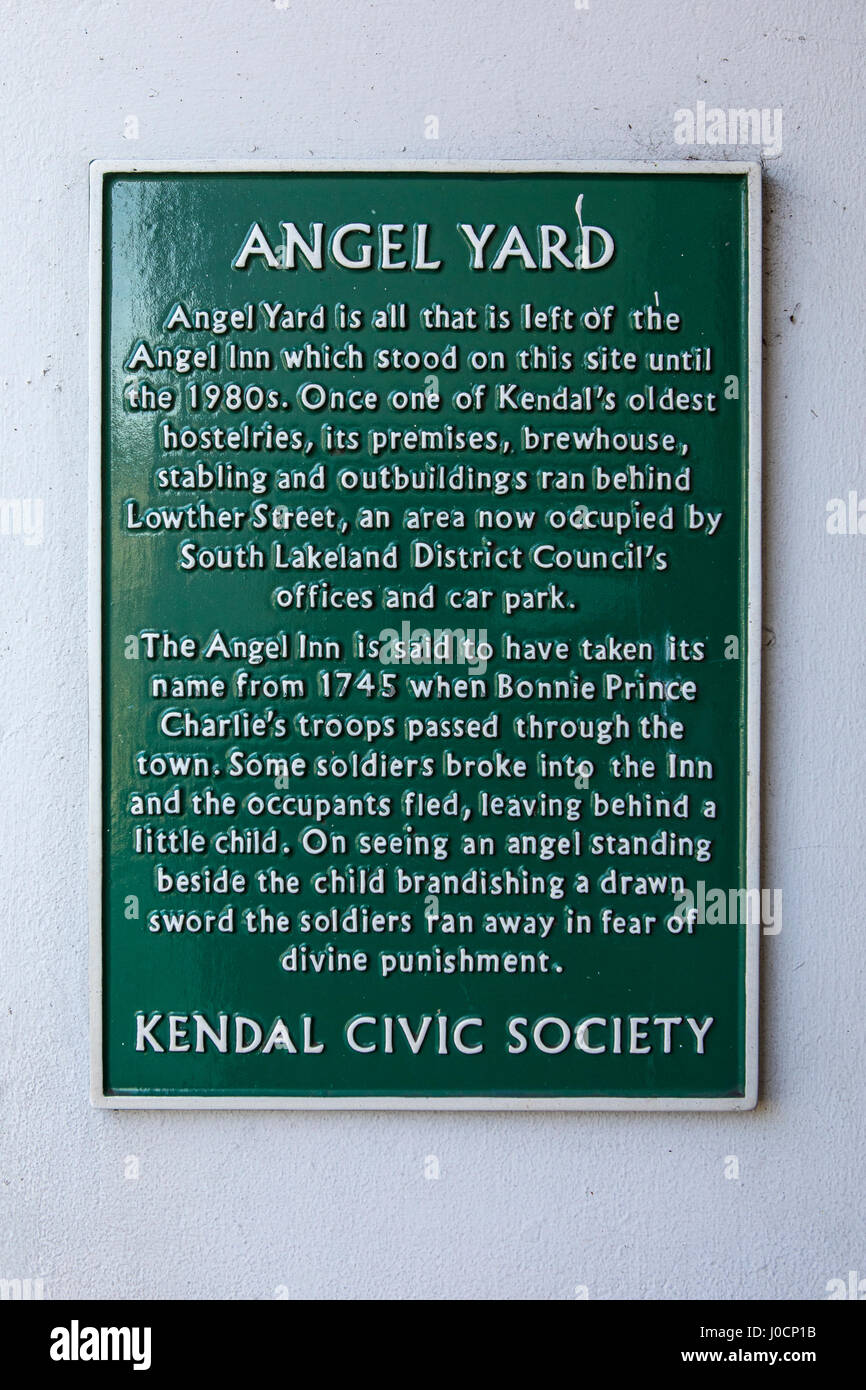 A plaque in the historic town of kendal, detailing the history and ...