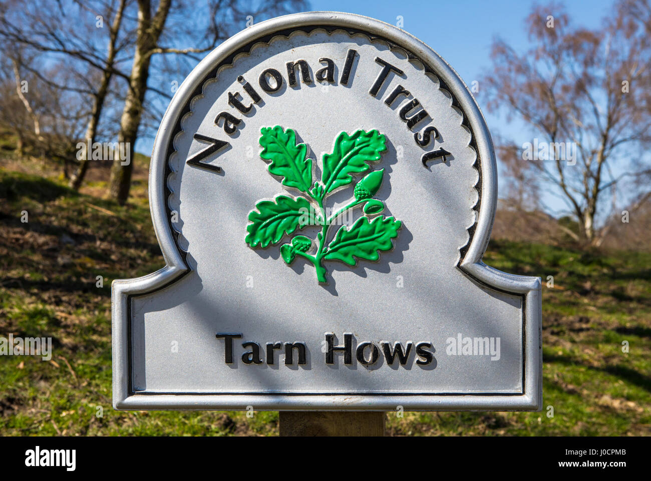 CUMBRIA, UK - APRIL 8TH 2017: The sign for the beautiful Tarn Hows in ...