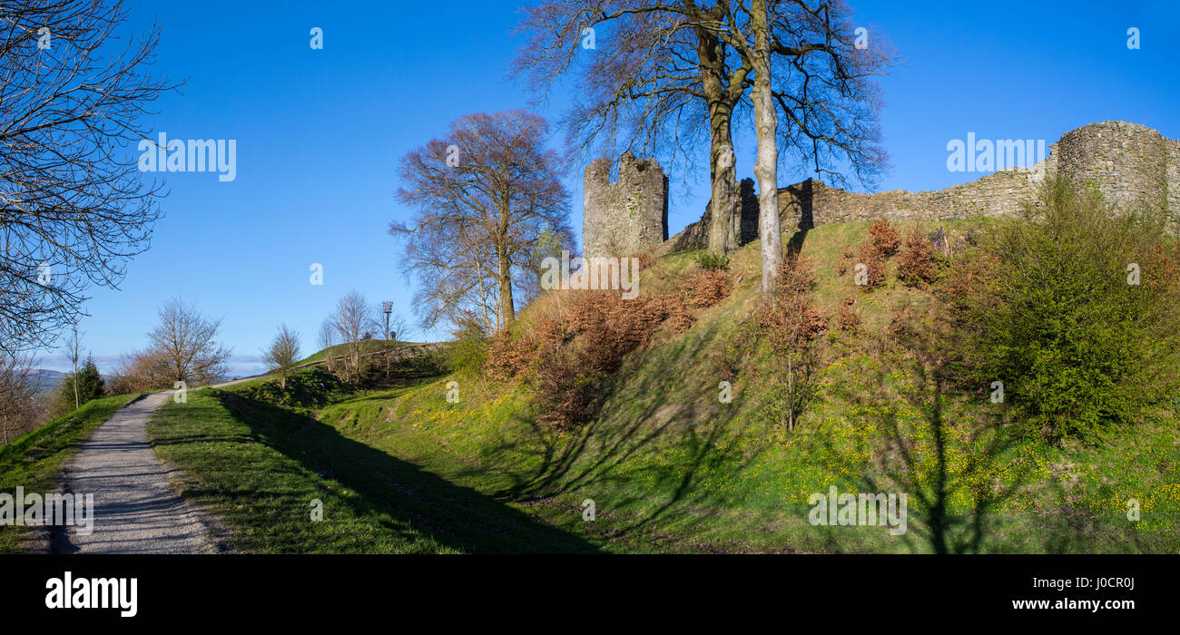 A panoramic view of the historic remains of Kendal Castle in Cumbria ...