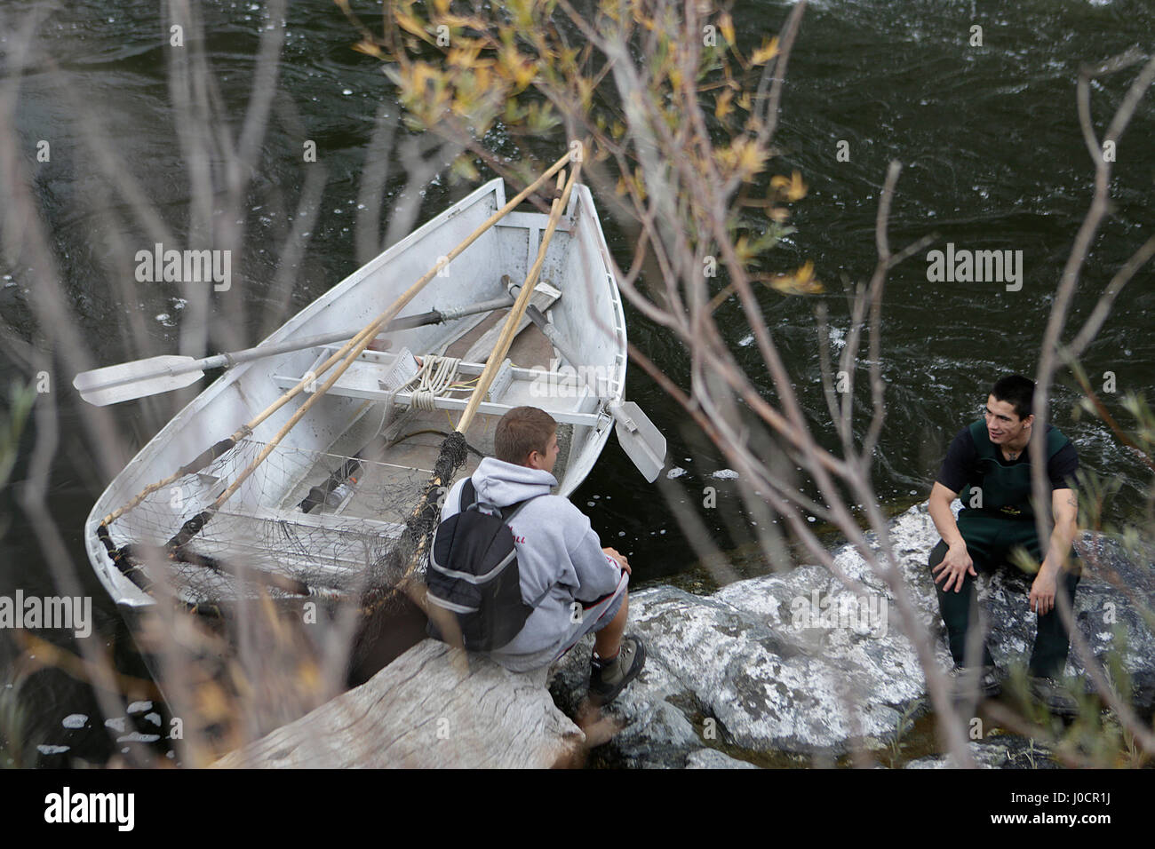 Karuk tribal fishermen Ken Brink (left) and Clayton Tuttle prepare to ...