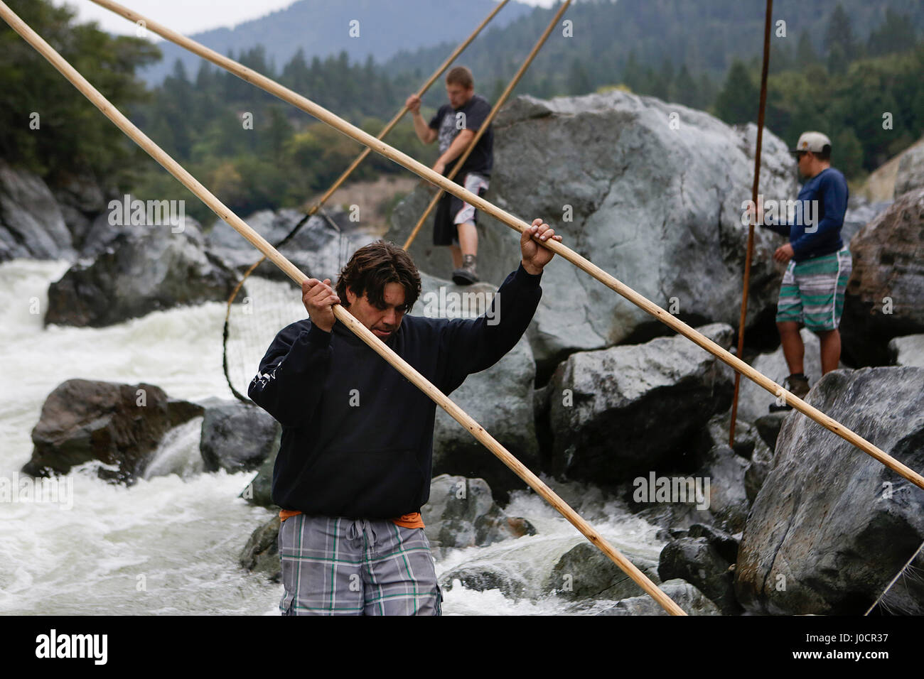 Karuk tribal fisheries workers Ken Brink, J.J. Reed and Sonny Mitchell ...