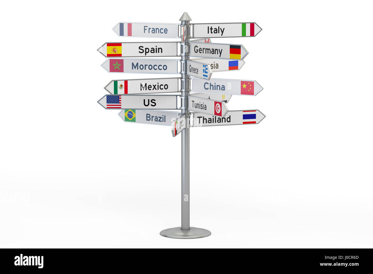 signpost with names of countries, 3D rendering isolated on white ...