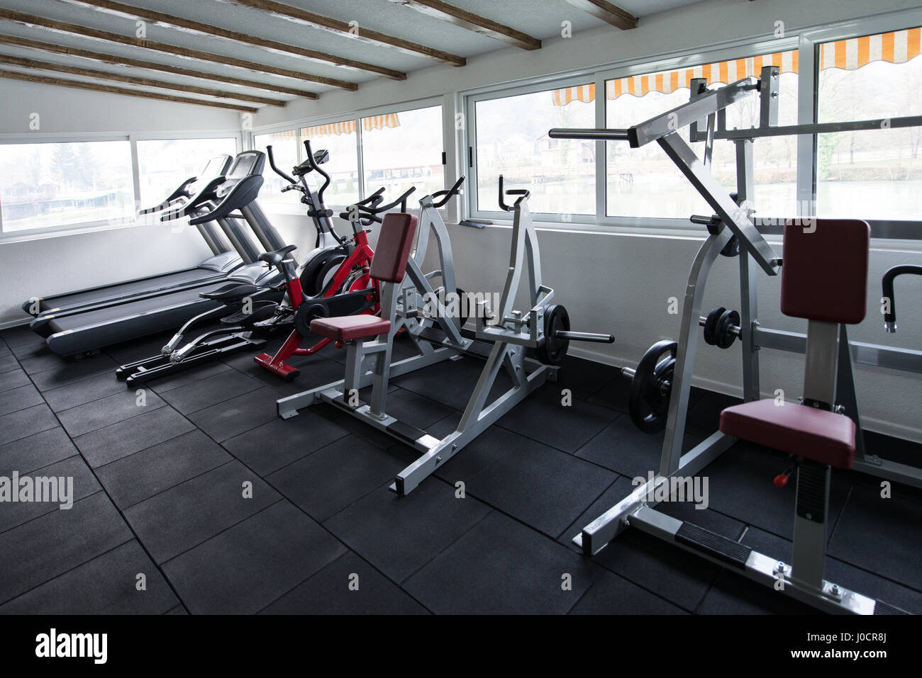 Equipment And Machines At The Modern Gym Room Fitness Center Stock ...