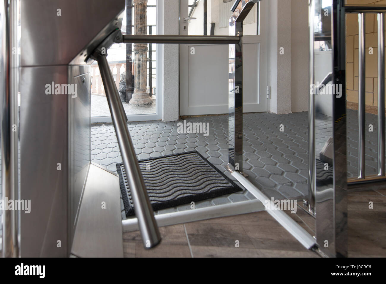 Modern Entrance Close Up In Gym Room Fitness Center With Equipment And ...