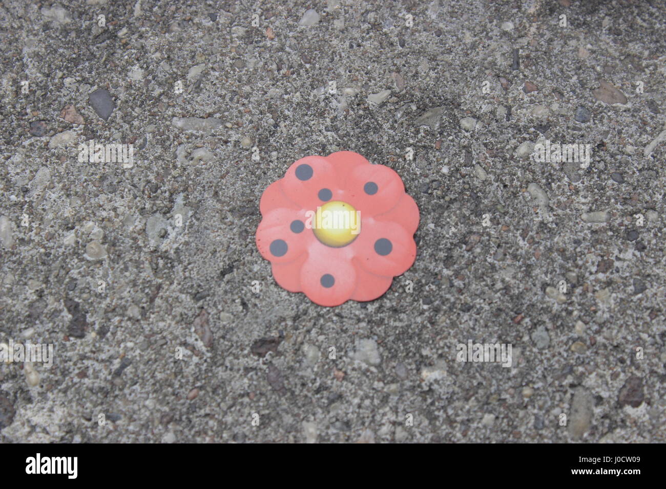 Swedish Memorial day. Closeup of a red poppy sticker, symbol of death ...