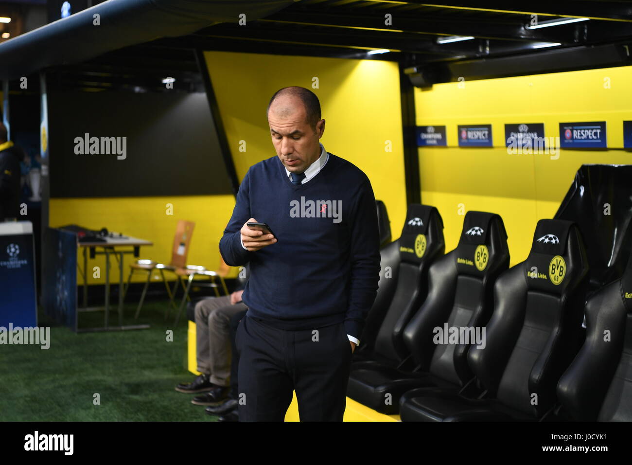 Dortmund, Germany. 11th Apr, 2017. Monaco manager Leonardo Jardim looks ...