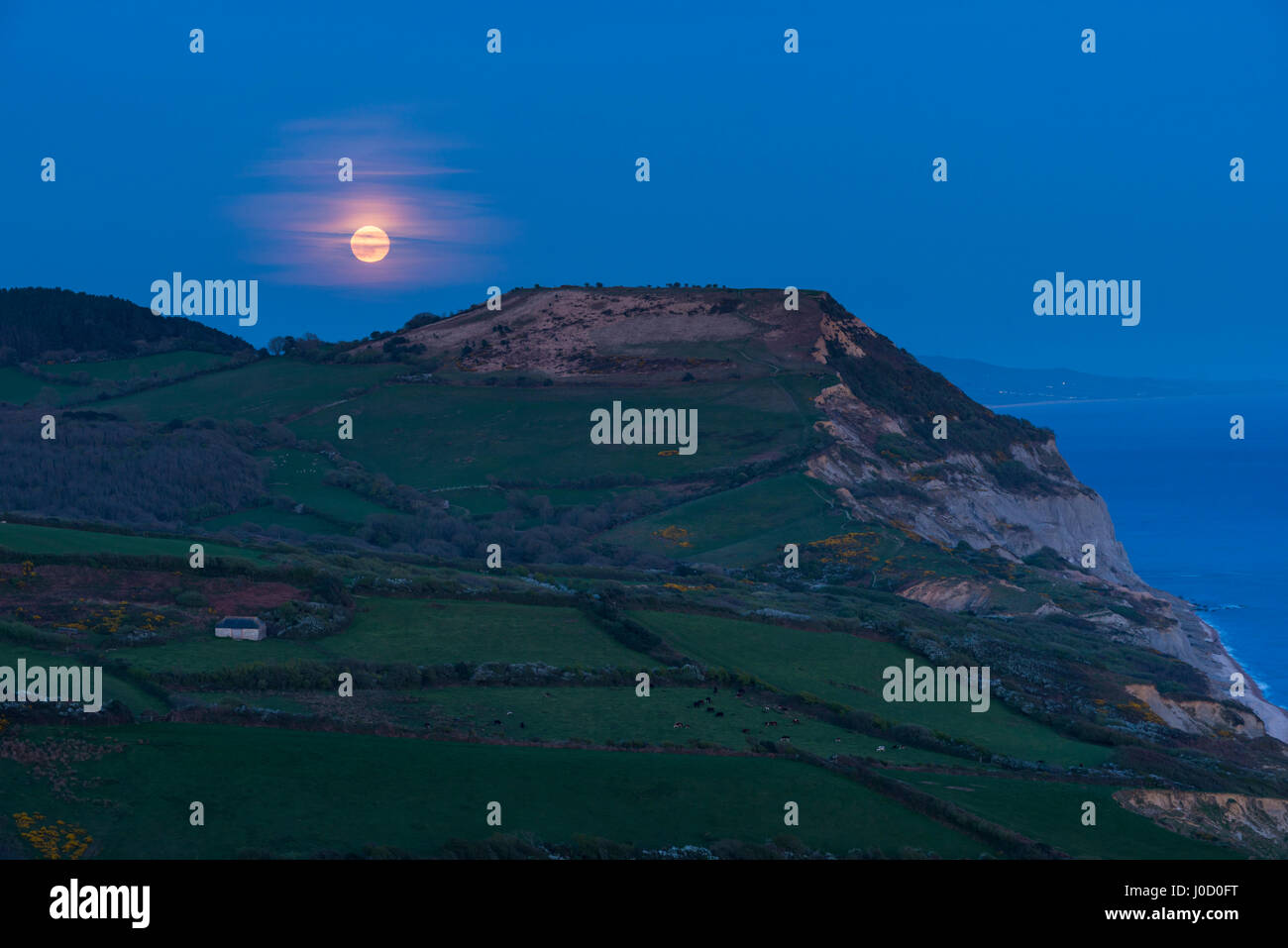 Charmouth, Dorset, UK. 11th April 2017. UK Weather. The full moon ...