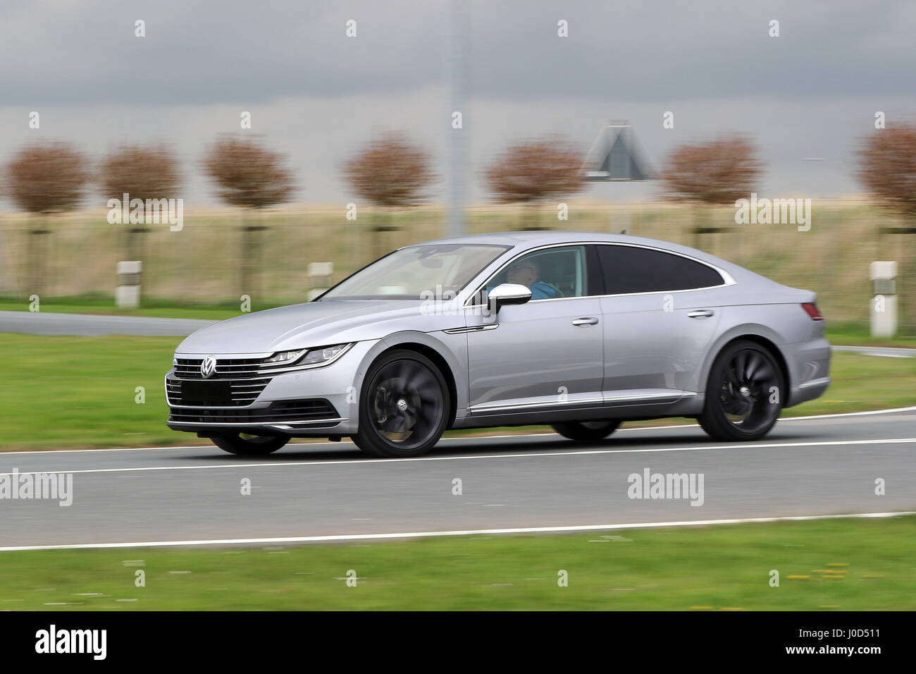 Emden, Germany. 12th Apr, 2017. A new VW Arteon can be seen on a test ...