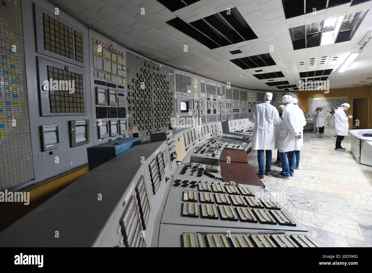 Cernobyl, Ukraine. 10th Apr, 2017. A reactor's two control panel at the ...