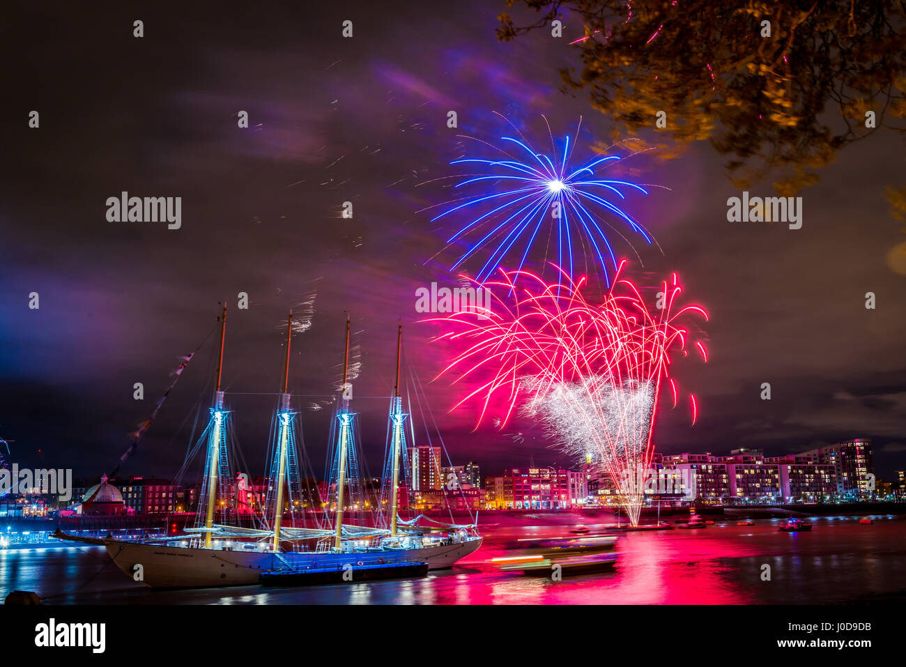 London, United Kingdom - Aprilr 12, 2017: Fireworks display at Tall ...