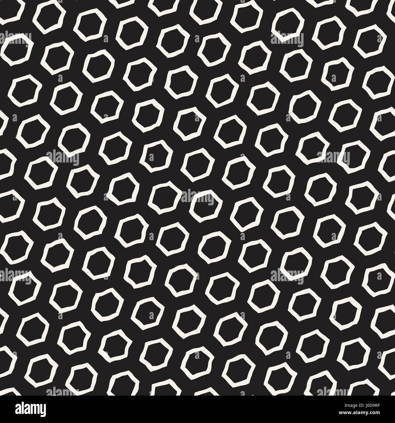 Seamless black and white pattern with hexagon lattice. Creative monochrome hand drawn honeycomb ...