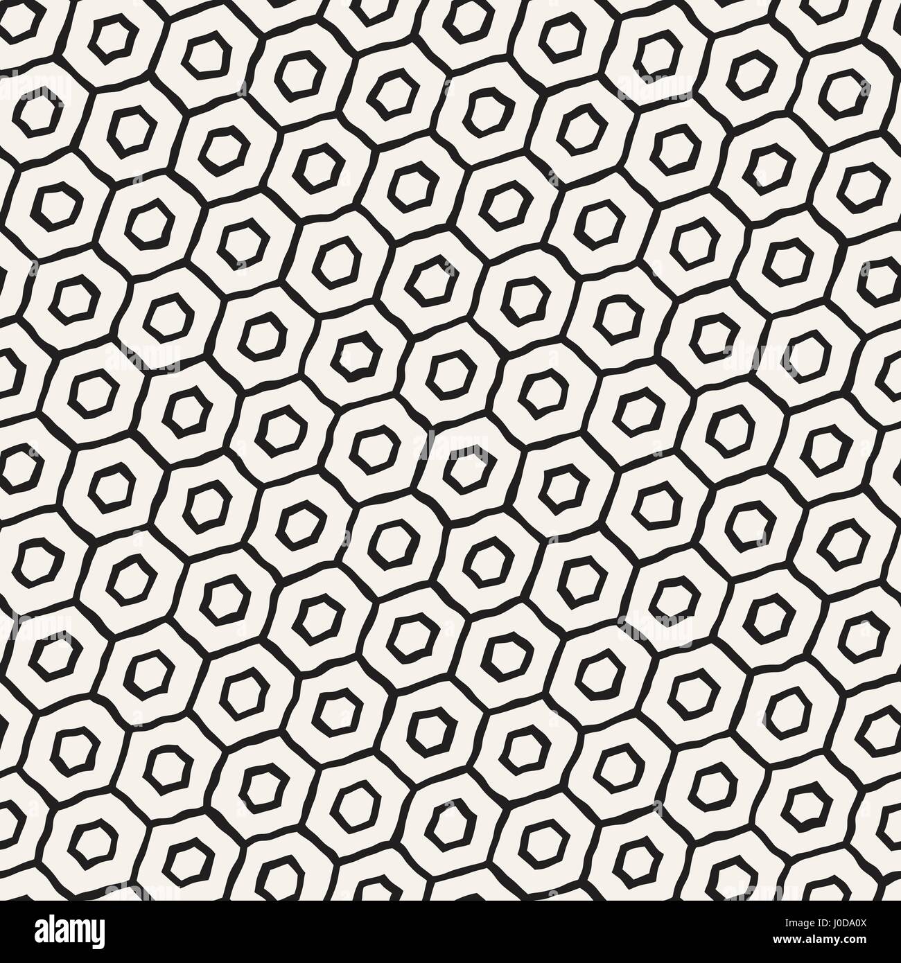 Seamless black and white pattern with hexagon lattice. Creative monochrome hand drawn honeycomb ...