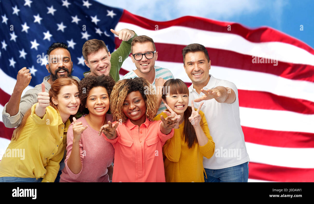 international people gesturing over american flag Stock Photo - Alamy