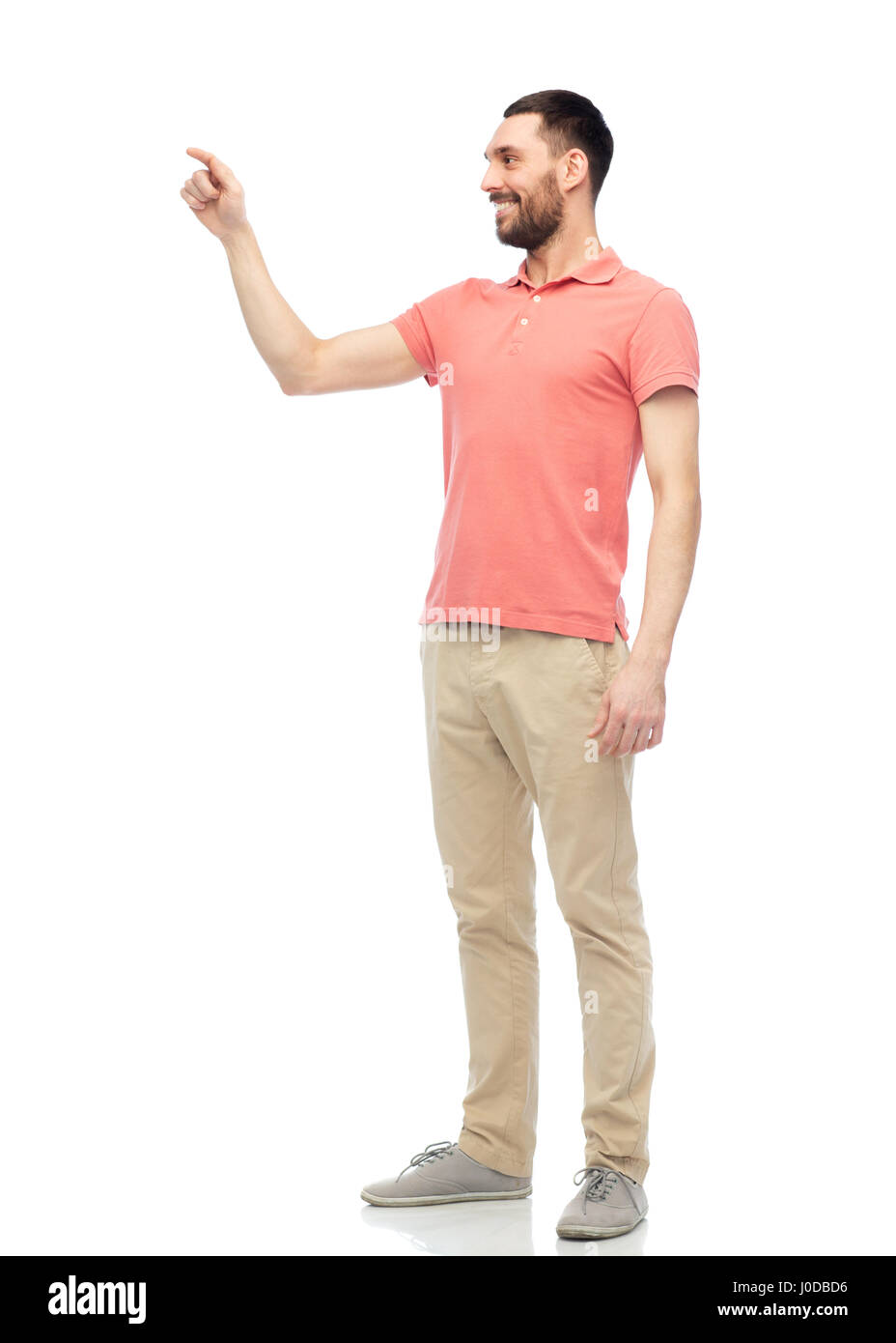 happy man touching something imaginary Stock Photo - Alamy